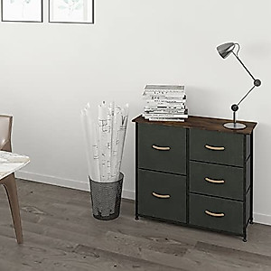 MAXCBD Nightstand Bedside Table Drawer Cabinet 5-Drawers Dresser Storage Closet Durable 5 Removable Fabric Wide Bamboo Shelves Crafted with A Wooden Tabletop and Metal Frame Storage Tower Dresser