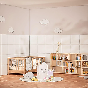 Umedol 3D Anti-Collision Wall Padding for Kids, White Peel and Stick headboard Panels, Self-Adhesive Headboard Panels for Wall, Bedroom/Living Room Upholstered Wall Panel(12 Pack -11.8" x 11.8")