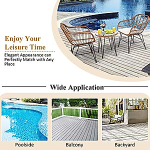 Tangkula 3 Pieces Patio Conversation Bistro Set, Outdoor Wicker Furniture w/Round Tempered Glass Top Table & 2 Rattan Armchairs, Bistro Chat Set w/Seat Cushions for Porch, Backyard, Garden (White)