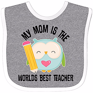 inktastic Teacher Mom School Owl Baby Bib Heather and White 25028