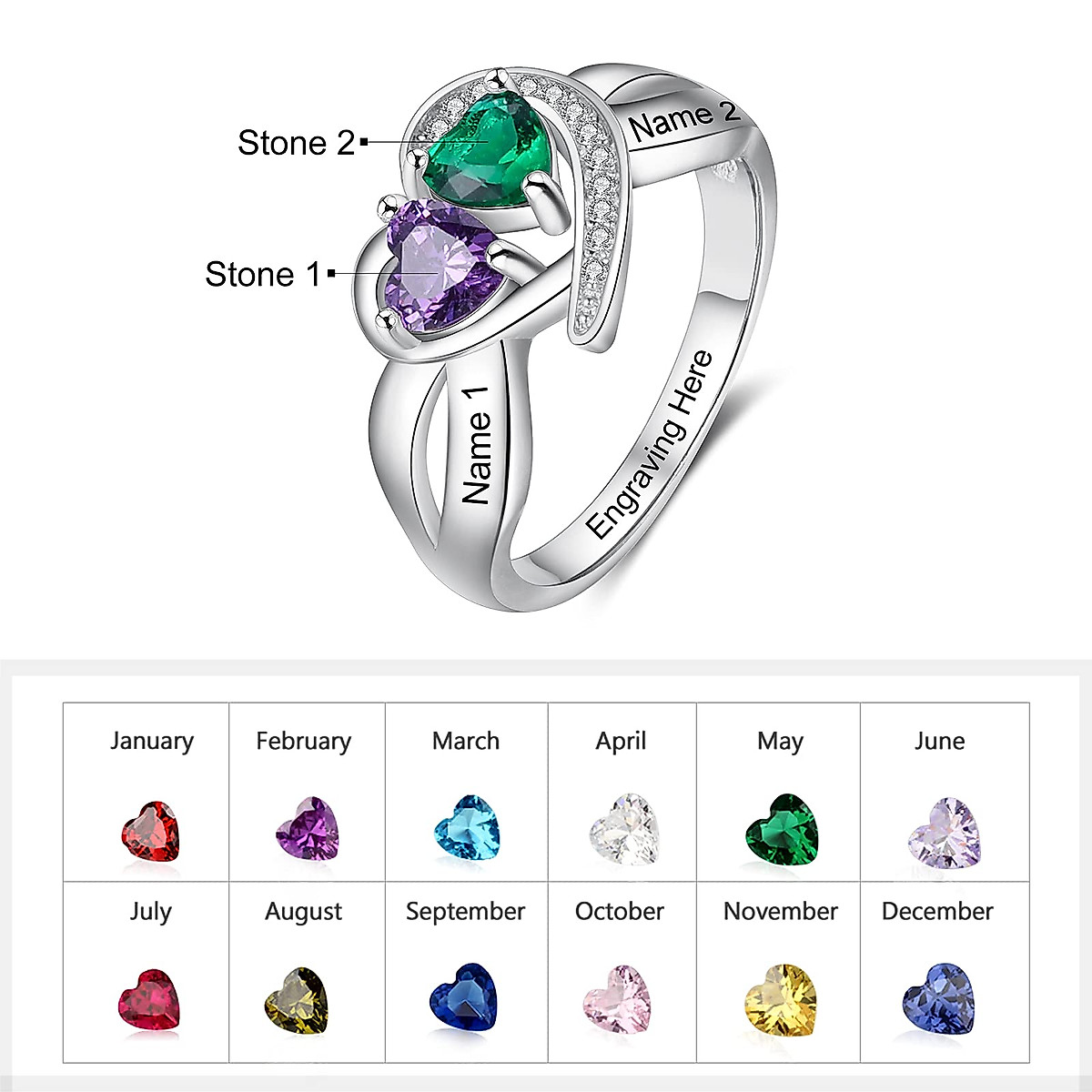 Personalized Mother Promise Rings for Her Forever Love Wedding Engagement Rings 2 Simulated Birthstone Rings for Women