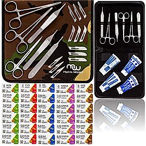 Sterile Mixed Sutures Thread with Needle Plus Training Tools - Military First Aid Emergency Survival Drill; Camping Travel Preparedness; Military Trauma Kit; Vet Student's Use (49PK Mixed Tools)