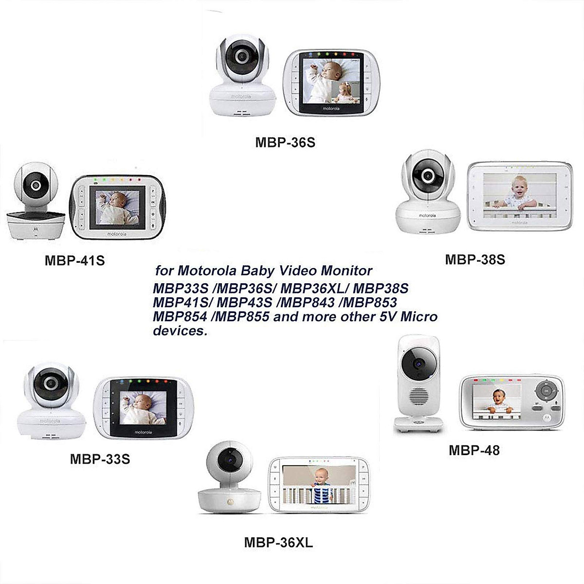 Power Cord for Motorola Baby Monitor MBP36S MBP41S MBP843 MBP36XL MBP38S MBP43S MBP33S MBP843 MBP853 MBP854 MBP855 Connect for Parent Unit Charger Supply