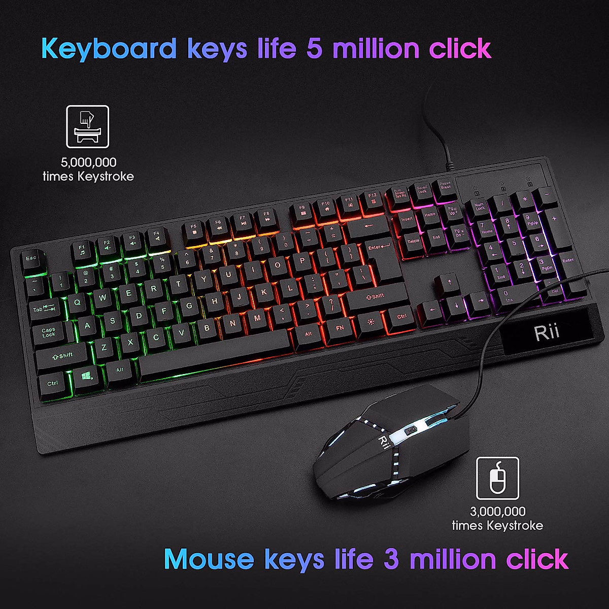 Rii RK400 RGB Gaming Keyboard and Mouse Combo ,Wired Mechanical Feel 3 ...