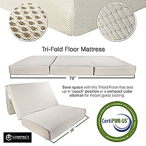 Portable Mattress - Folding Memory Foam Guest Fold Up Bed w/Case | Tri-Fold (6 Inch) Travel Away Floor, Futon & Camp Cot Topper for Fast Trifold Foldable (Fold-Up & Fold-Out) Sleep Comfort (Twin)