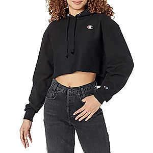 Champion womens Reverse Weave Cropped Cut-off Hoodie, Left Chest C Hooded Sweatshirt, Black-549302, X-Small US