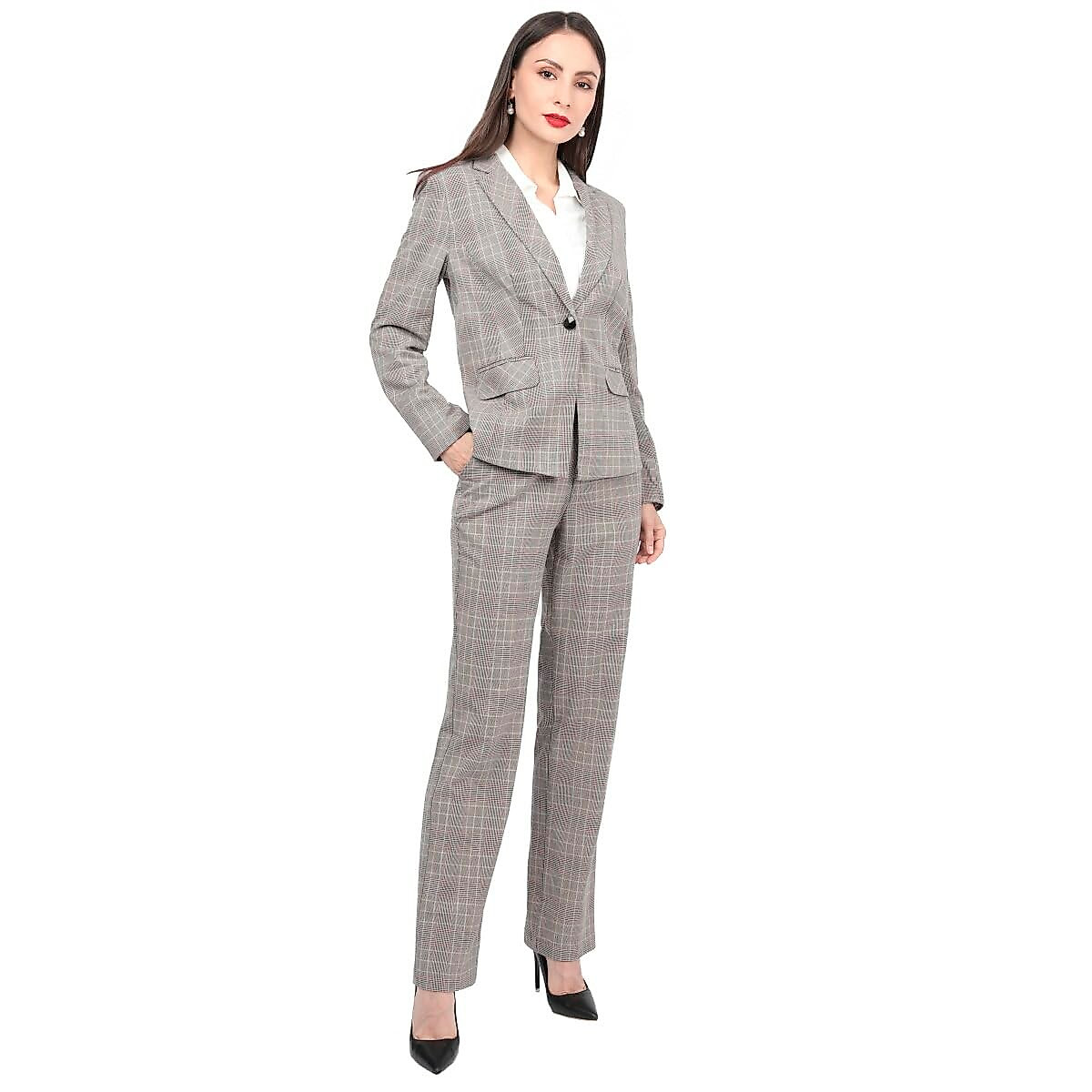 YUNCLOS Women's Vintage 2 Piece Plaid Suit Set 1 Button Stylish Blazer and Pants Yellow