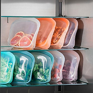 OTB Set of 2 Stand Up & Reusable Silicone Storage Bag, Silicone Food Storage Container, Leak-free, Microwave and Dishwasher Safe, BPA FREE Freezer Bags, Reusable Sandwich Bags Clear