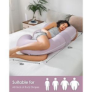 QUEEN ROSE Cooling Pregnancy Pillows,E Shaped Full Body Pillow for Sleeping, with Pregnancy Wedge Pillow for Belly Support, 60 Inch Maternity Pillow for Side Sleeper, Cooling Rayon Cover, Purple