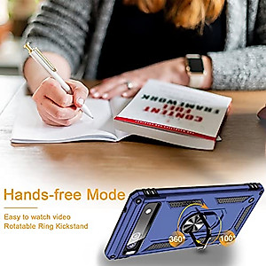 Muntinfe for Google Pixel 6a Case with Tempered Glass Screen Protector [2 Pack], Military-Grade Armor Shockproof Protective Phone Cover with Ring Magnetic Kickstand for Pixel 6a, Blue
