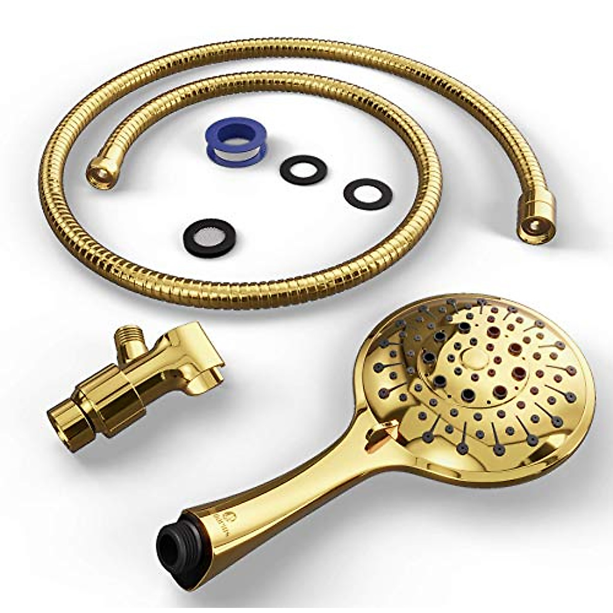 Aquarius Gold Shower Head With Handheld Sprayer, 6 Spray Settings High Pressure Polished Brass Shower Head With Hose (Extra Long) & Adjustable Brass Ball Bracket Kit, Shower Head Gold Finish