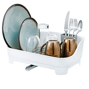 Glad Dish Rack with Drainer | Kitchen Sink Organizer with Cutlery Tray | 360 Degree Drain Spout Keeps Countertop Dry | Holds Up to 12 Plates, Extra Large