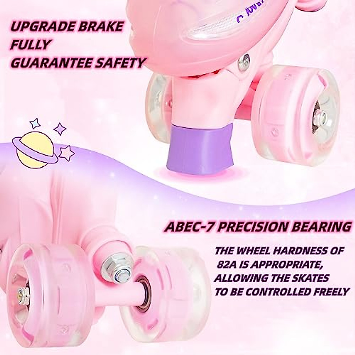 Nattork Roller Skates for Girls Kids Boys, 4 Sizes Adjustable Quad Skates Shoes with Light up Wheels,Safe and Fun Girl Skates, Best Gift for Beginners Indoor Outdoor Sports S Pink