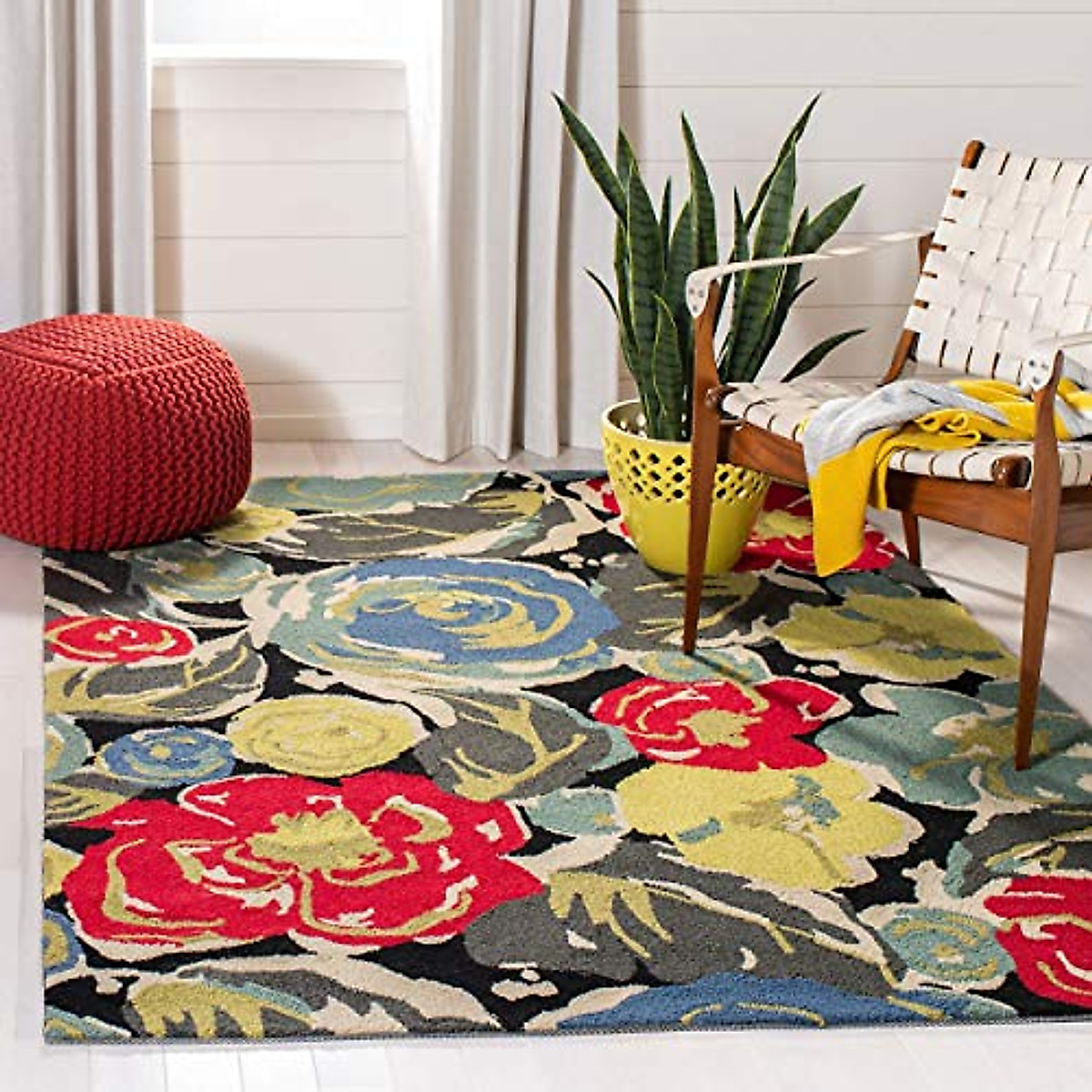 SAFAVIEH Four Seasons Collection 2'6" x 4' Black/Multi FRS437A Hand-Hooked Floral Accent Rug