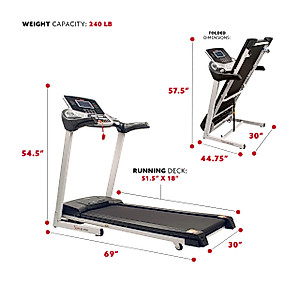 Sunny Health & Fitness Energy Flex Electric Treadmill with Bluetooth Connectivity, Automatic Incline, Speakers and 16 Preloaded Programs - SF-T7724, Gray