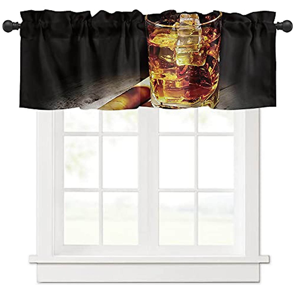 Window Treatment Valances Cigar Wine Whisky Liquor Still Life Pictures Design Rod Pocket Curtain Valance for Kitchen, Bathroom, Living Room, Bedroom 54" W x 18" L