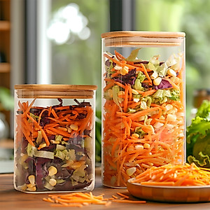 ComSaf 54oz Rectangle Glass Storage Containers with Lids, Glass Jars with Bamboo Lids, Clear Food Storage Jar, Sugar Coffee Containers, Pantry Storage Container for Pasta Rice Flour Oats Nuts Tea