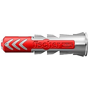 fischer DuoPower 1/4"x1-3/16", Powerful Universal Plug with Intelligent 2-Component Technology for fastenings in Concrete, Bricks, Gypsum plasterboard, chipboard, 100 Plugs Without Screws