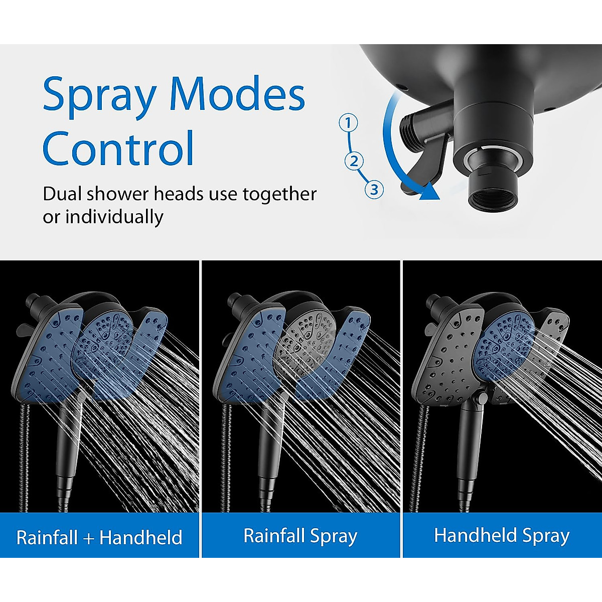 INAVAMZ Black Shower Heads with Handheld Spray Combo 2.5GPM: 10” Rainfall Shower Head & Detachable Shower Head, 10 Spray Settings Handheld Shower Head with ON/OFF Switch and 15-Stage Filter