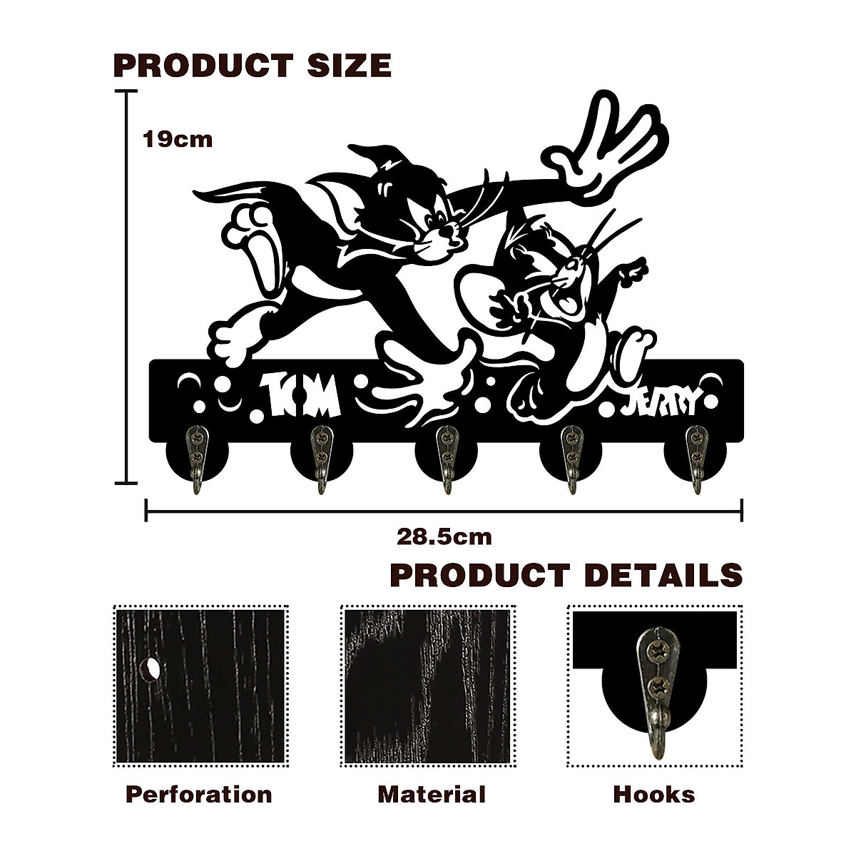 AVJERA Cat and Mouse Key Holder for Wall Decorative, Tom Cat Wall Mounted Jerry Mouse Key Organizer with 5 Key Hooks, Cartoon Anime Adhesive Key Rack for Kitchen