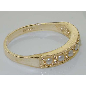LetsBuyGold Solid 10k .417 Yellow Gold Cultured Pearl Womens Band Ring - Sizes 4 to 12 Available
