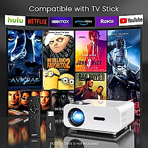 HONPOW Projector, Native 1080P Full HD Bluetooth Projector, 11000 Lumens Mini Portable Outdoor Indoor Movie Projector Compatible with Laptop, Smartphone, TV Stick, Xbox, PS5