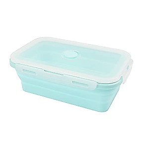 KUFUNG Collapsible Silicone Food Storage Container Stackable - Space Saving | Microwaveable | Freezer, Dishwasher Safe| BPA Free|Collapsible Leftover or Meal Prep Lunch Box Containers (Blue, 1200ml)