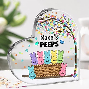 Nana's Peeps with Kid's Names Personalized Acrylic Heart Plaques, Grandma Peeps Bunnies Easter Home Decorations Mimi Gigi Mothers Day Birthday Holiday Decor Gift