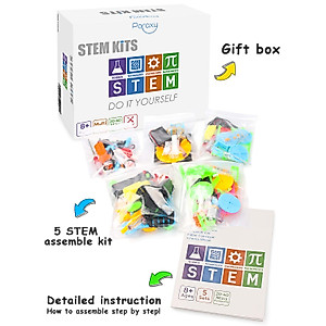 Poraxy 5 Set STEM Science Kits for Kids Age 8-12, DC Motors Electronic Assembly Robotic STEM Toys for Age s 8-13, Building Experiments Projects Kits, Gifts for Boys and Girls Ages 6 7 8 9 10 11 12 13