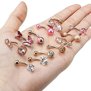 Vsnnsns 14G Belly Button Rings Belly Rings for Women Stainless Steel CZ Opal Belly Piercing Jewelry Surgical Steel Butterfly Belly Button Rings Curved Navel Ring Body Jewelry Piercing Rose Gold