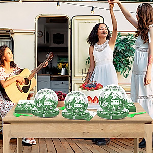 100 PCS Camp Bachelorette Party Supplies Tableware Set Mountain Camp Bachelorette Party Decorations Favors Paper Plates Napkins Forks for Girls Bridal Shower Wedding Engagement Serves 25 Guests