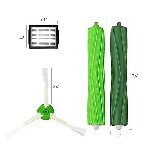 MZY LLC Replacement Parts for iRobot Roomba i7 i7+ i2 i3 i3+ i4 i4+ i6 i6+ i8 i8+/Plus j7 j7+ E5 E6 E7, I, E & J Series Vacuum Cleaner, 2 Set Rubber Brushes, 8 HEPA Filters and 8 Side Brushes