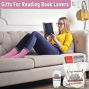 Gifts For Book Lovers - Book Accessories For Reading Lovers Include Canvas Tote Bag, 20oz Book Tumbler, Pink Sock, Bookmarks - Book Club Gifts For Readers Librarian Bookworms Friends Family