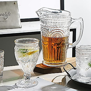 Kingrol 50 oz Glass Pitcher, Vintage Water Carafe Jug for Ice Tea, Homemade Juice, Milk, Beverages, Heat Resistant Glass Carafe for Hot/Cold Water