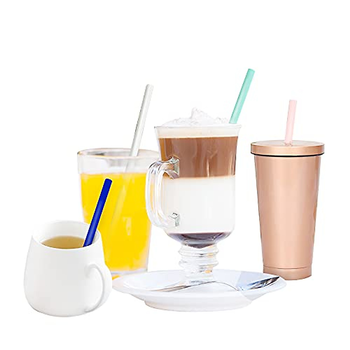 MY ACCBOX 10PCS Reusable Silicone Straws, Collapsible Flexible Portable Silicone Drinking Straw for Smoothie Coffee Juice Hot Chocolate, for 20oz Tumblers (Pure Multicolor, 8.7 inches)