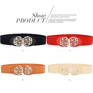 YOU&M Women's Elastic Metar Rose Double-Flower Stretch Corset Waist Belts for Elegant Dresses (Black)