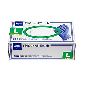 Medline FitGuard Touch Nitrile Exam Gloves, Disposable, Powder-Free, Cobalt Blue, Large, Box of 300