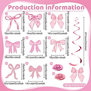 Pink Bow Birthday Decorations, Glitter Coquette Happy Birthday Banner, Girl Cute Themed Birthday Party Decorations With Happy Birthday Banner Bow Garland and Hanging Swirls Decor Supplies