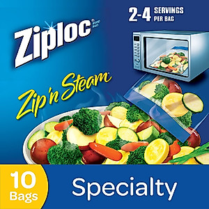 Ziploc Zip 'n Steam Microwave Cooking Bags, Medium 10-Count (Pack of 6)