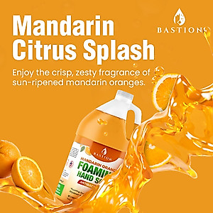 Bastion Foaming Antibacterial Hand Soap: Mandarin Orange Scented Instant Foam Hand Wash Refill 1 Gallon (128 oz) Bulk Jug. Made In The USA