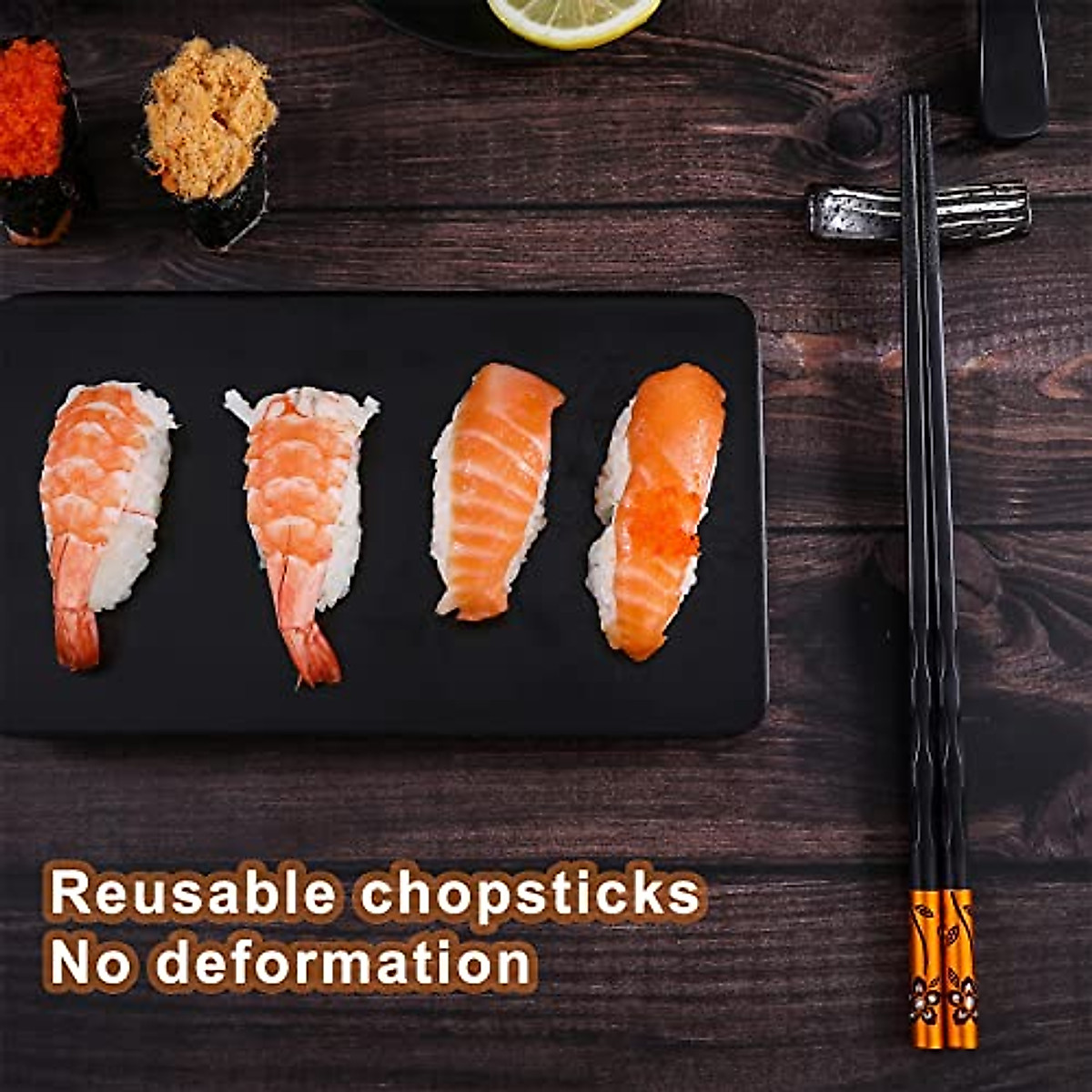 HuaLan Fiberglass Chopsticks Series - Japanese Non-Slip Chopstick, Reusable Chop Sticks Dishwasher Safe, 5 Pairs, Gift Set, 9.9 Inches