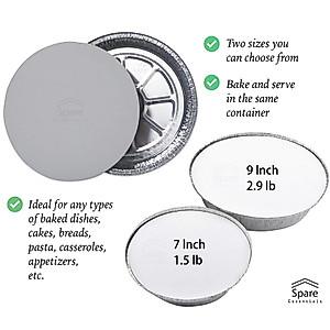 55 Pack 7 Inch Aluminum Foil Baking Pans, Round Aluminum Pans with Lids, Freezer and Oven Safe Takeout Containers, Food Containers for Storage, Roasting, Reheating, Disposable Air Fryer Liners