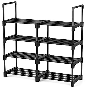 MYITYARD 4 Tier Shoe Rack, Free Standing Shoe Storage Organizer, Detachable Stackable Metal Stand Shelf for Entryway, Closet, Clothing Room, Black