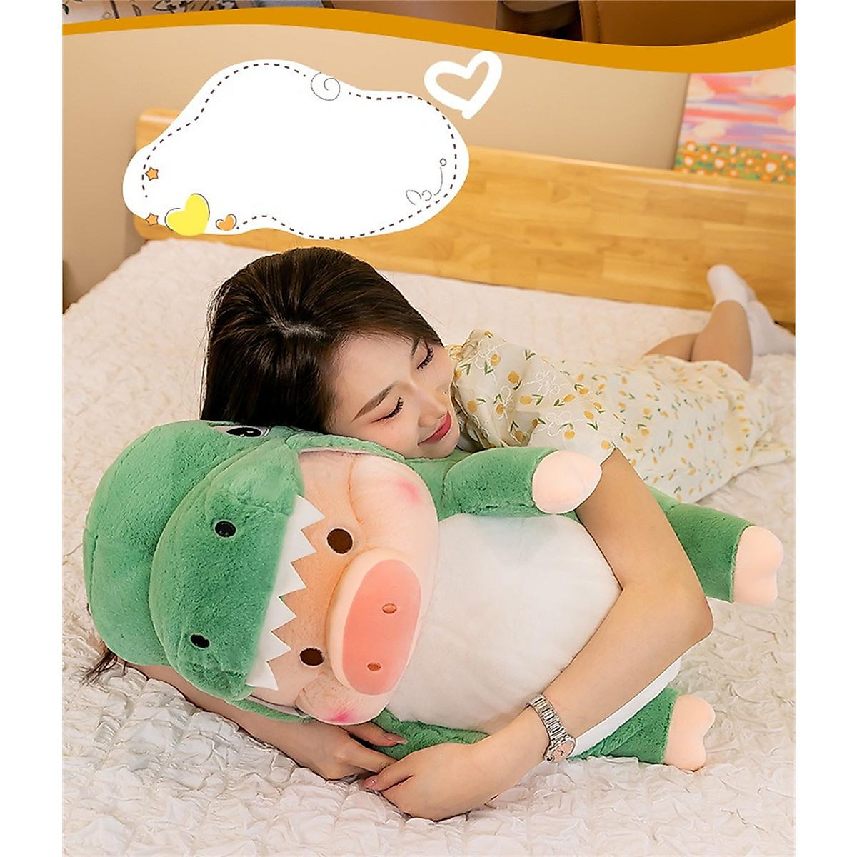 LANFIRE Pig Plush Stuffed Toy Pig Dressed as Shark Dinosaur Cute Plush Pillow for Boys Girls (Green, 15.6 in)