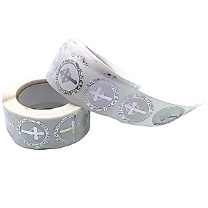 SUPIA 2 Pack 500-Piece Total 1000 Christian Cross Sticker Roll, Design Round Labels with Gold Foil Finish Christening, Communion, Occassions, Envelope Seals, 1 inch/2.5 cm in Dia (Silver), (DF-136)
