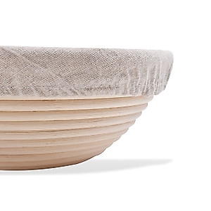 Gailfield 9 inch Bread Proofing Basket Kit for Baking Sourdough Banneton or Brotform Artisan Breads in a Round Rattan Rising Bowl with a Linen Cloth Liner Dough Scraper and Lame Scorer