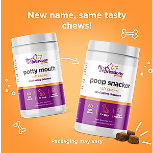 First Impressions Poop Snacker Soft Chews - Best Stool Eating Deterrent for Dogs, Coprophagia Deterrent for Dogs, Probiotics & Breath Freshener - Deterrent for Dogs Eating Poop - 60 ct