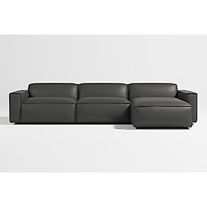 Valencia Nathan Napa Leather Couch - 3 Seats with Right Chaise Sectional Sofa - 100% Full Aniline Leather Modern Sofa for Lounge and Living Room Solid Wood Frame and High-Resilience Foam Couch (Black)