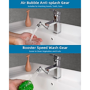 Hibbent 1080° Rotatable Faucet Extender, Swivel Faucet Aerator, Metal Faucet Attachment Dual Function Kitchen Bathroom Sink Sprayer Attachment for Gargle/Eye/Face Washing 15/16'' Male Thread