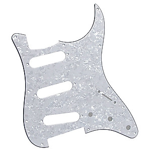 IKN 4Ply White Pearl Strat Pickguard Backplate Set for 3 Single Coil Pickups-11 Hole, come with Pickguard Screws